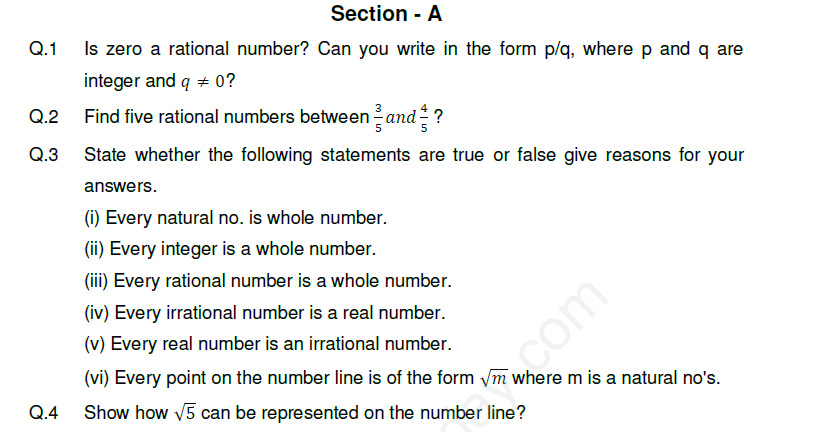 CBSE Class 9 Mathematics Number System Assignment Set E